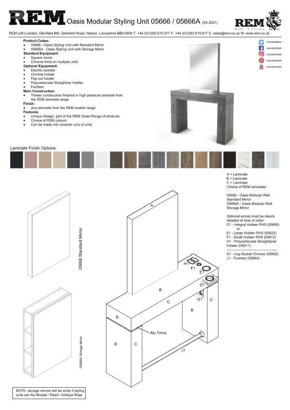 REM Oasis Freestanding 3 Position Wall Styling Unit Standard Mirror